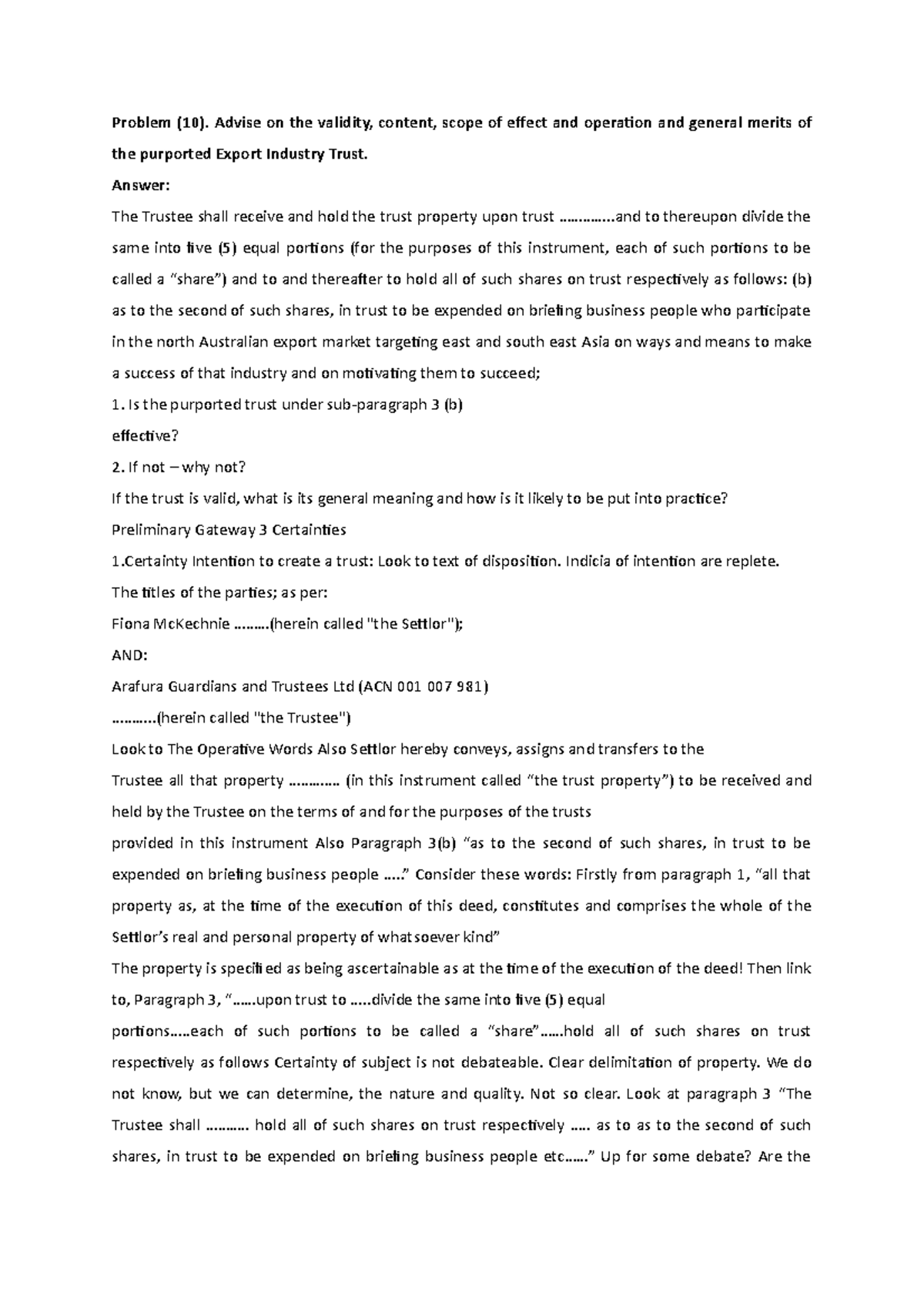 Problem Brief 2 part 10 - questions and answers - Problem (10). Advise ...