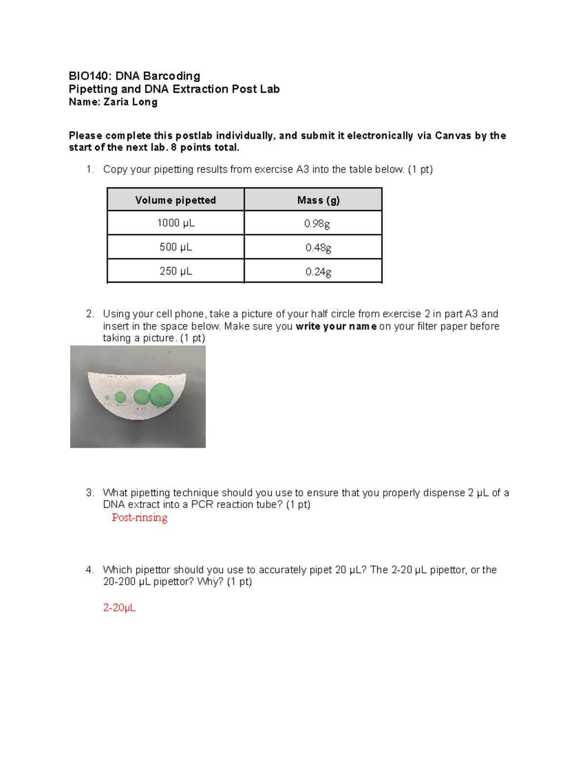 Pipetting Postlab Template.docx - BIO140: DNA Barcoding Pipetting and DNA Extraction Post Lab ...