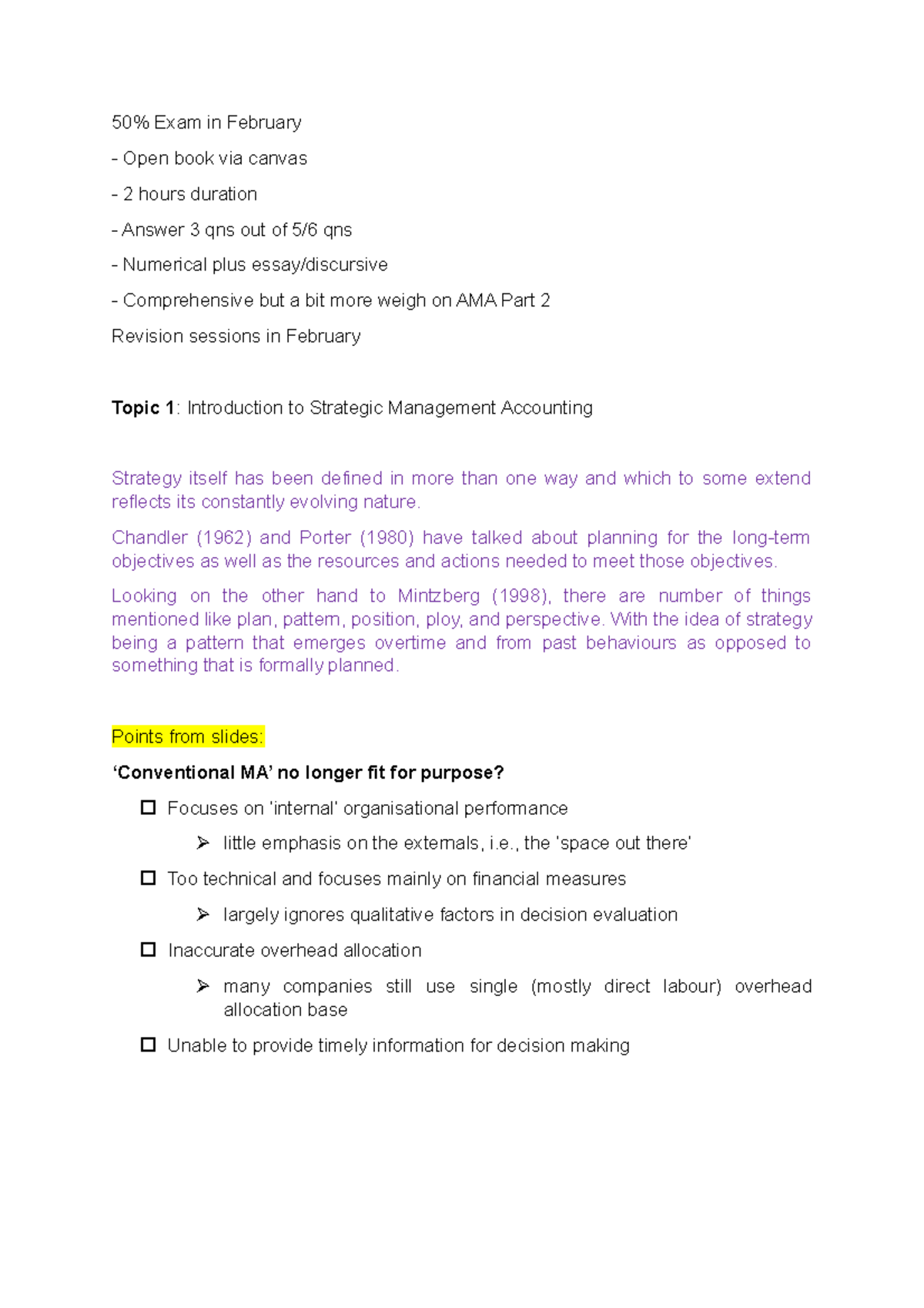 AMA Notes - Part 2 - Practice - 50% Exam in February Open book via ...