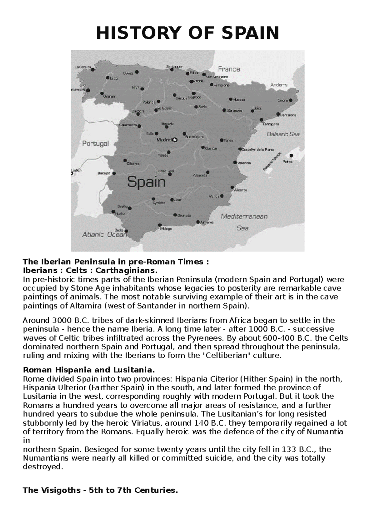 History OF Spain - HISTORY OF SPAIN The Iberian Peninsula in pre-Roman ...