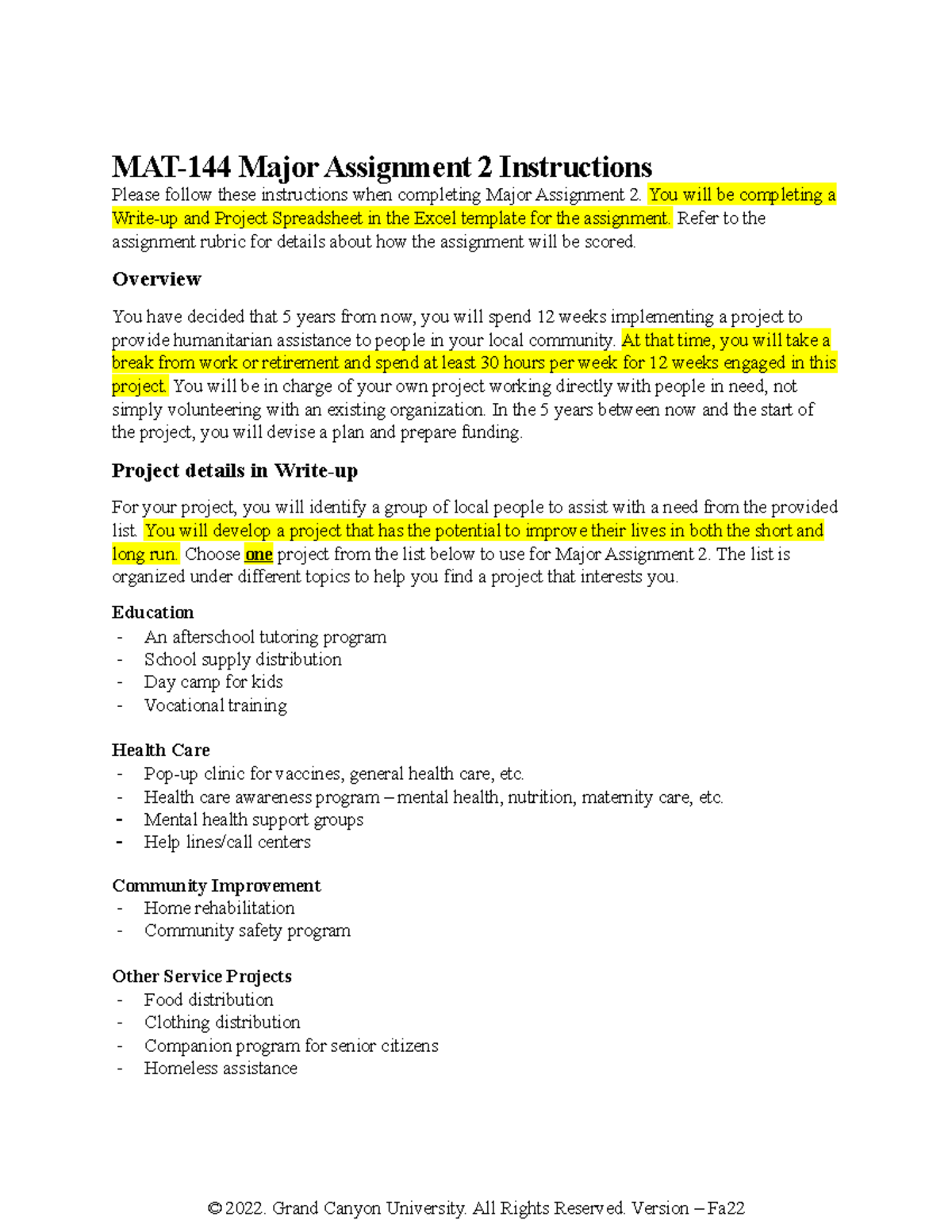 MA2 Instructions Fa22 - yes - MAT-144 Major Assignment 2 Instructions Please follow these - Studocu
