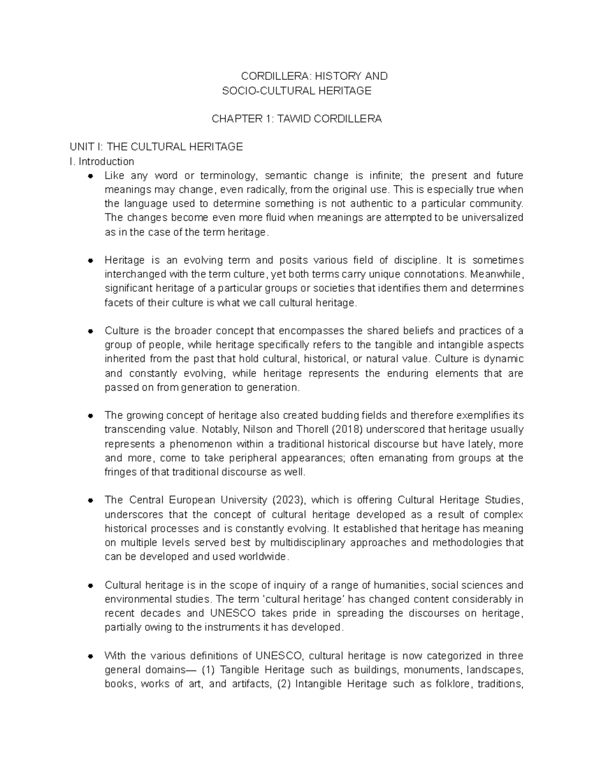 Hcordi Notes - CORDILLERA: HISTORY AND SOCIO-CULTURAL HERITAGE CHAPTER ...