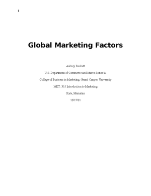 Global Marketing assignment - MKT-315 - GCU - Studocu