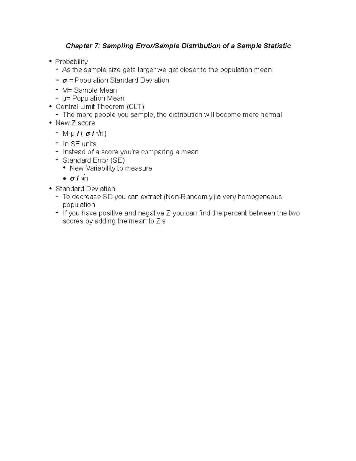 Chapter 7 Lecture Notes - Chapter 7: Sampling Distribution of a Sample ...