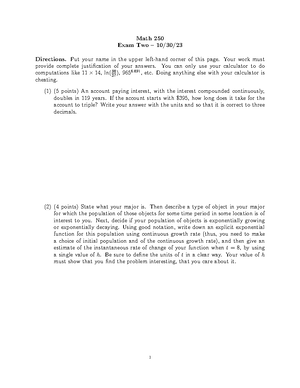 Math 250 Review test 1 - Practice test 1 - Math 250 Sample Test 1A In ...