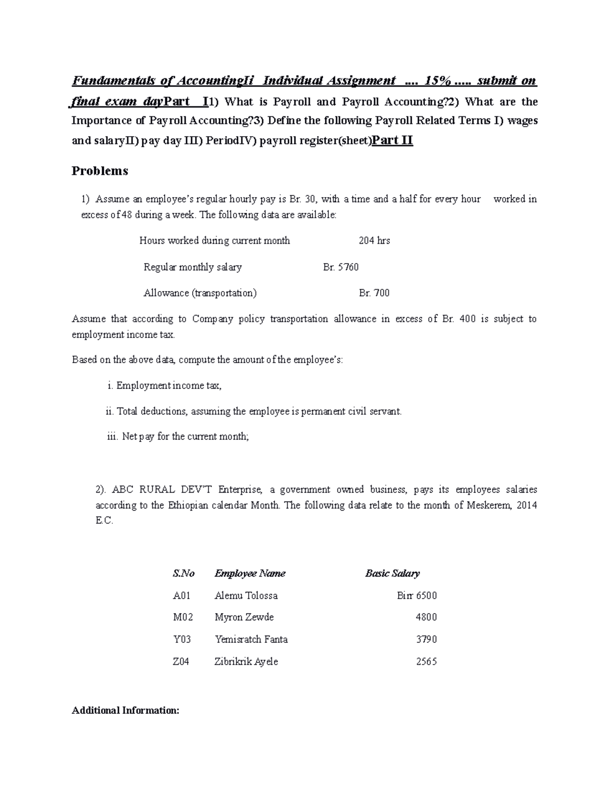 Fundamentals of-WPS Office - Fundamentals of AccountingIi Individual Assignment .... 15% ...