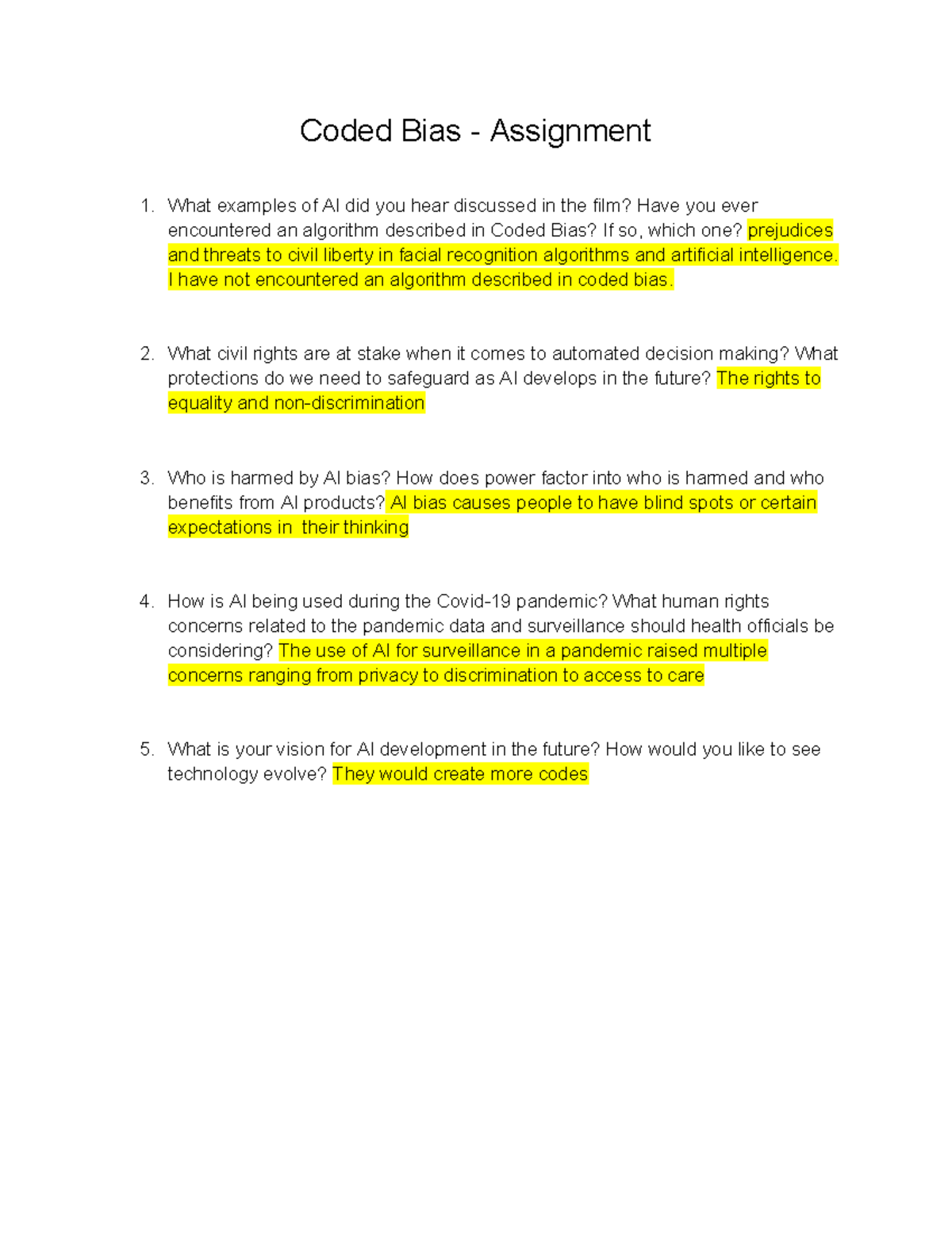 Copy of Coded Bias - Assignment - Coded Bias - Assignment What examples ...