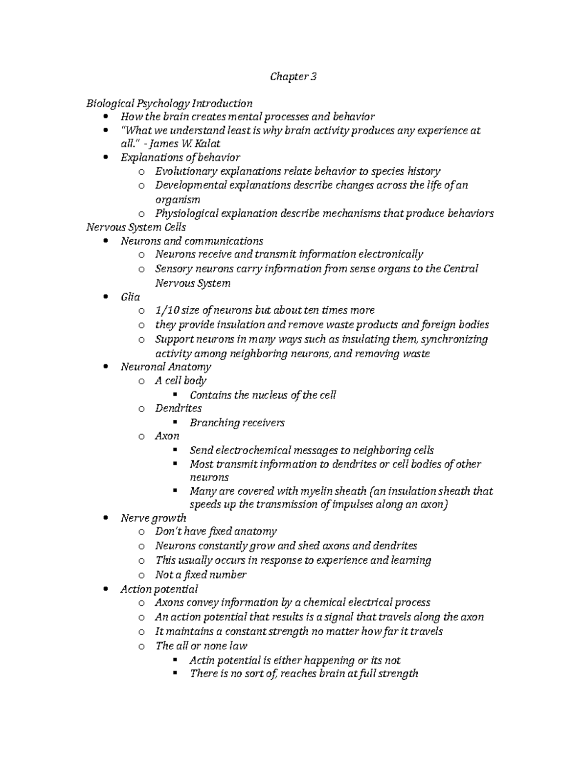 General Psychology Chapter 3 notes - Chapter 3 Biological Psychology ...