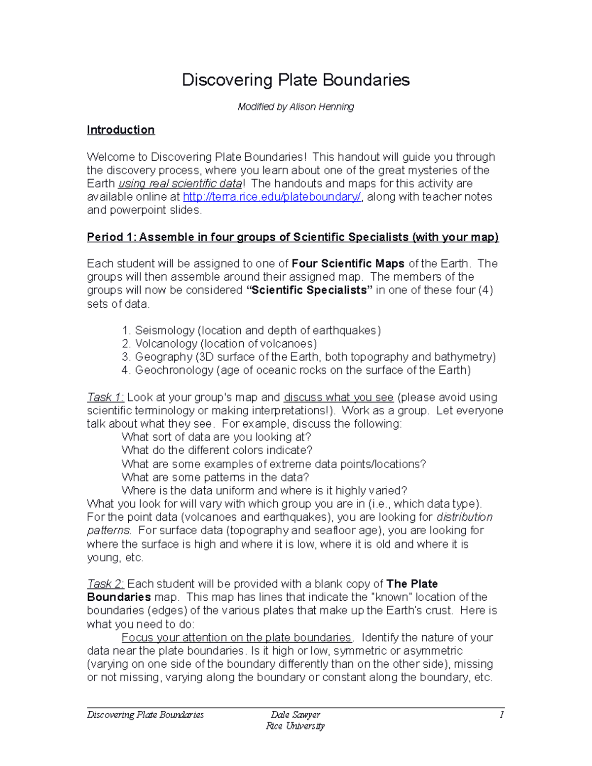 Discovering Plate Boundaries - rice/plateboundary/, along with teacher ...