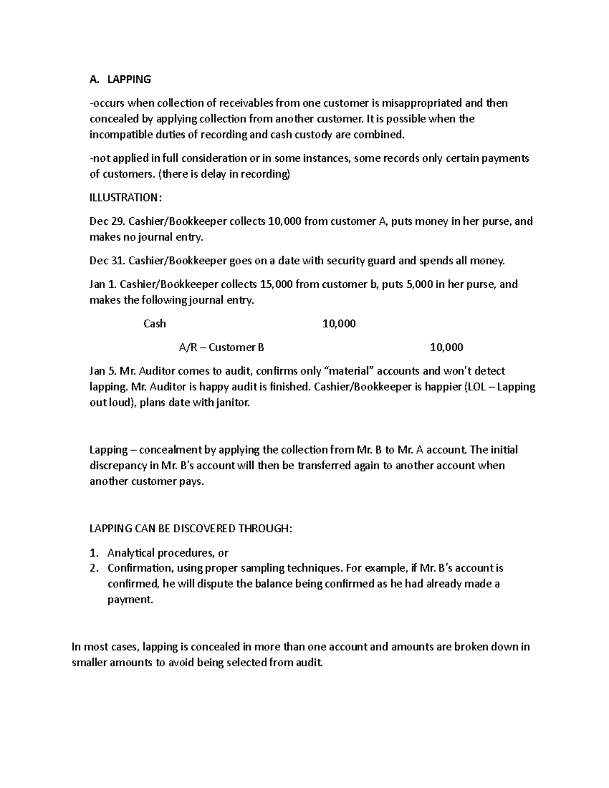 Lapping - finacc notes this - A. LAPPING -occurs when collection of ...
