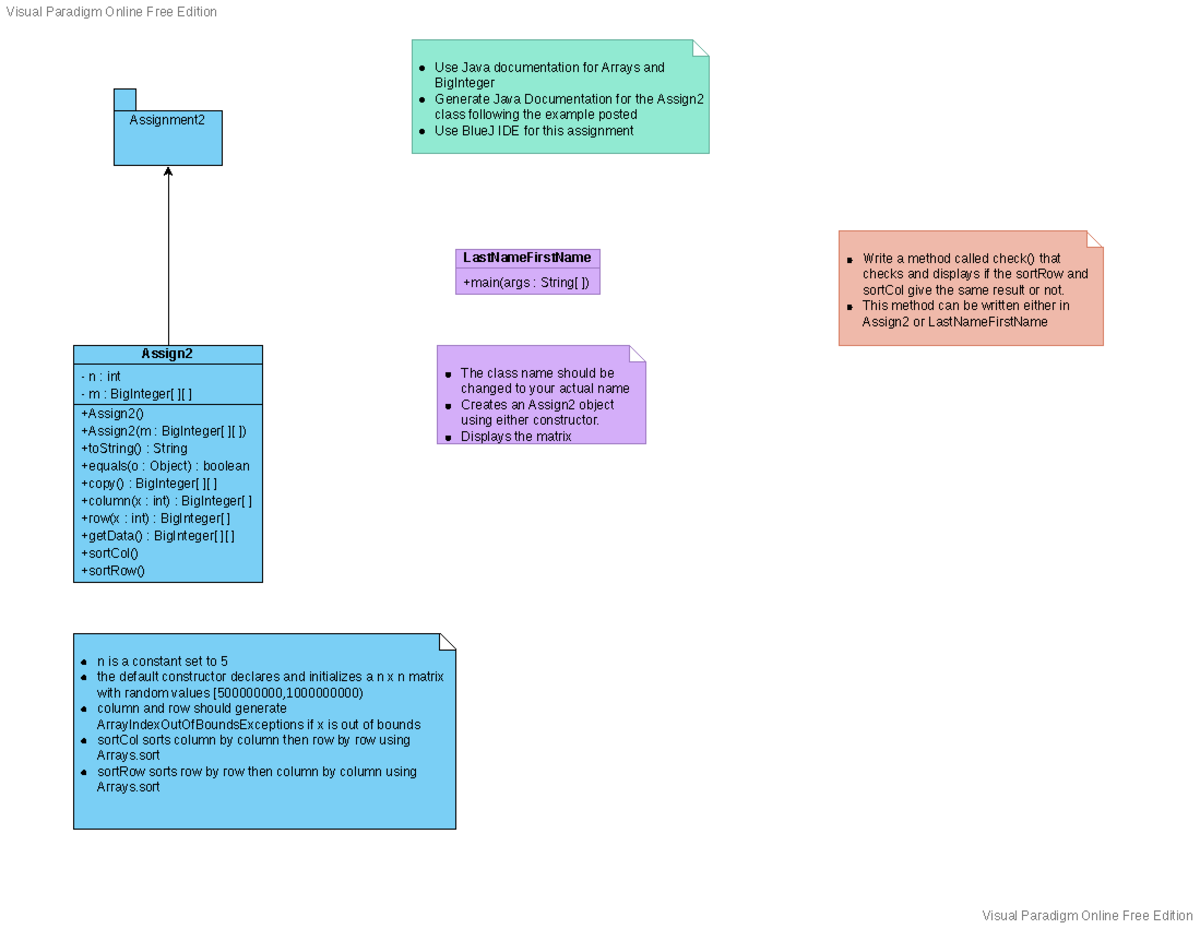 UML - UML - Assignment Assign n : int m : BigInteger[ ][ ] +Assign2 ...
