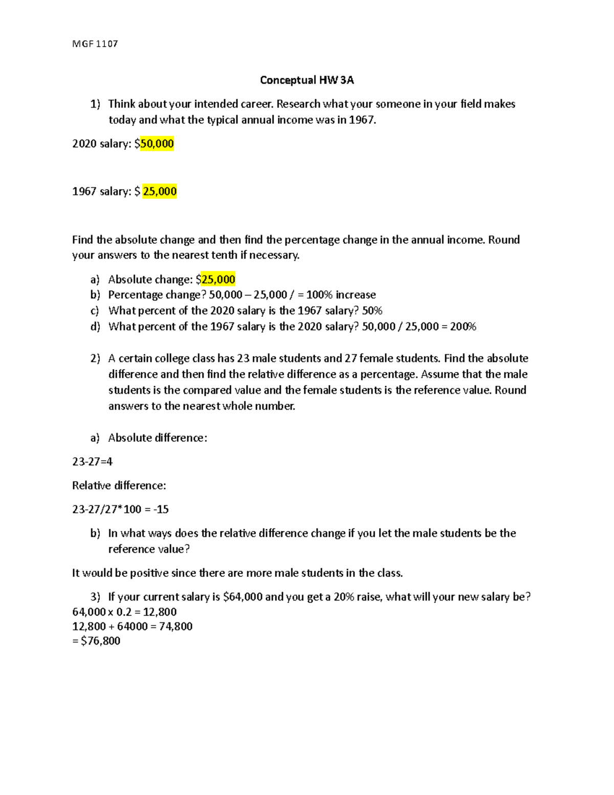 Conceptual HW 3A - COURSE WORK! - MGF 1107 Conceptual HW 3A Think about ...