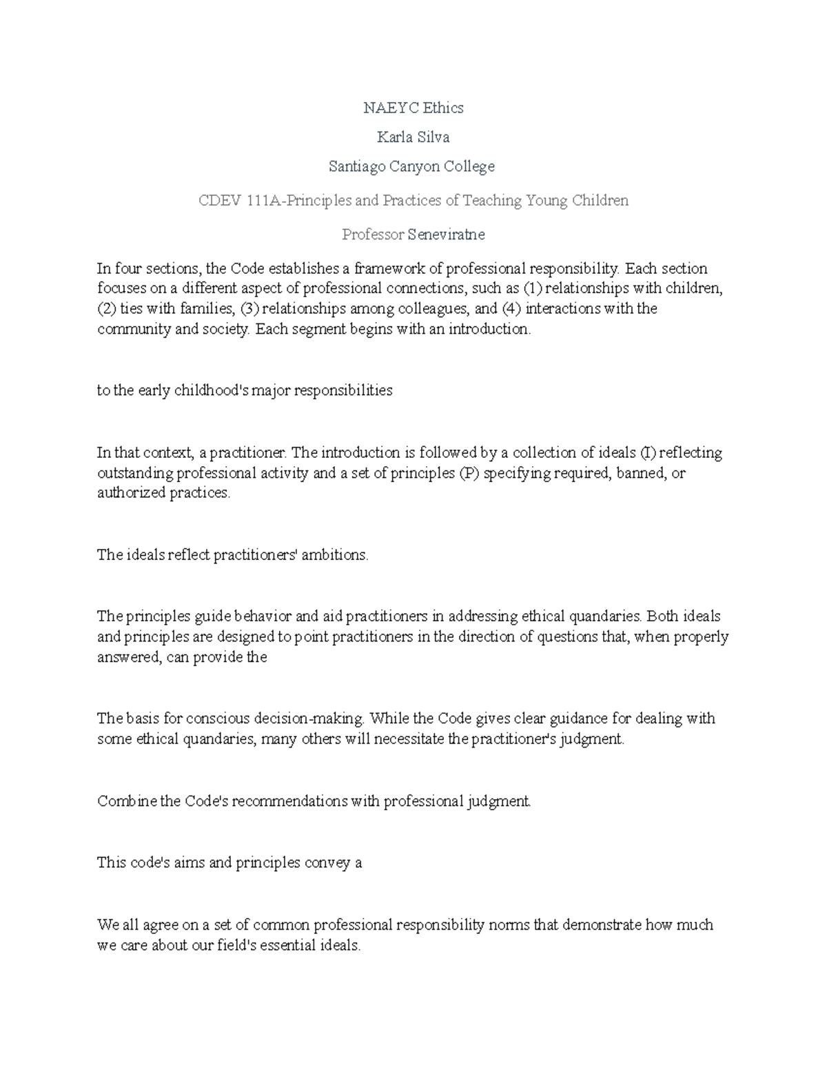 Research paper - NAEYC Ethics Karla Silva Santiago Canyon College CDEV ...