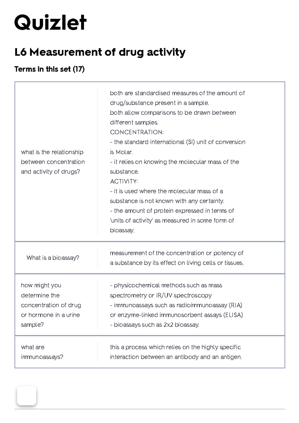 L6 Measurement of drug activity - both allow comparisons to be drawn ...