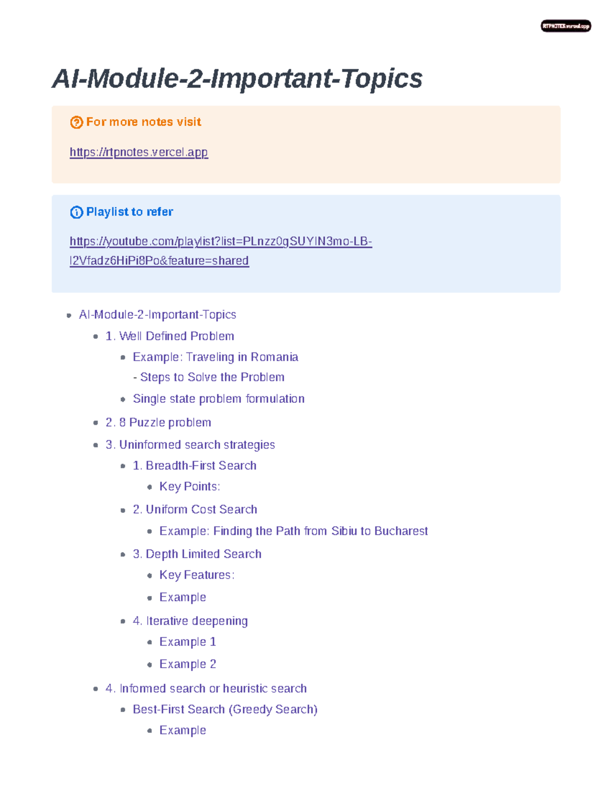 AI KTU 2019 Scheme - AI-Module-2-Important-Topics For more notes visit ...
