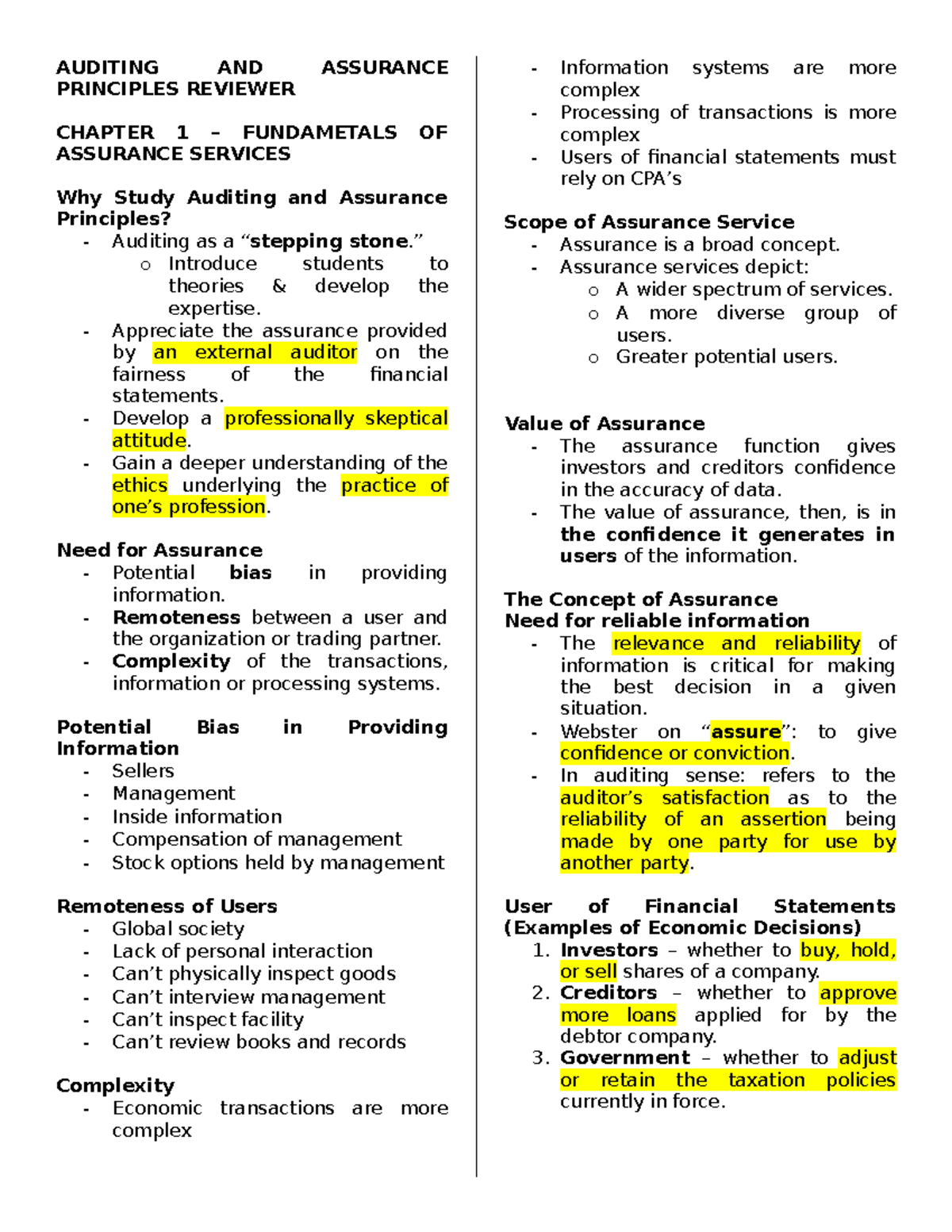 Auditing AND Assurance Principles Reviewer - AUDITING AND ASSURANCE PRINCIPLES REVIEWER CHAPTER ...