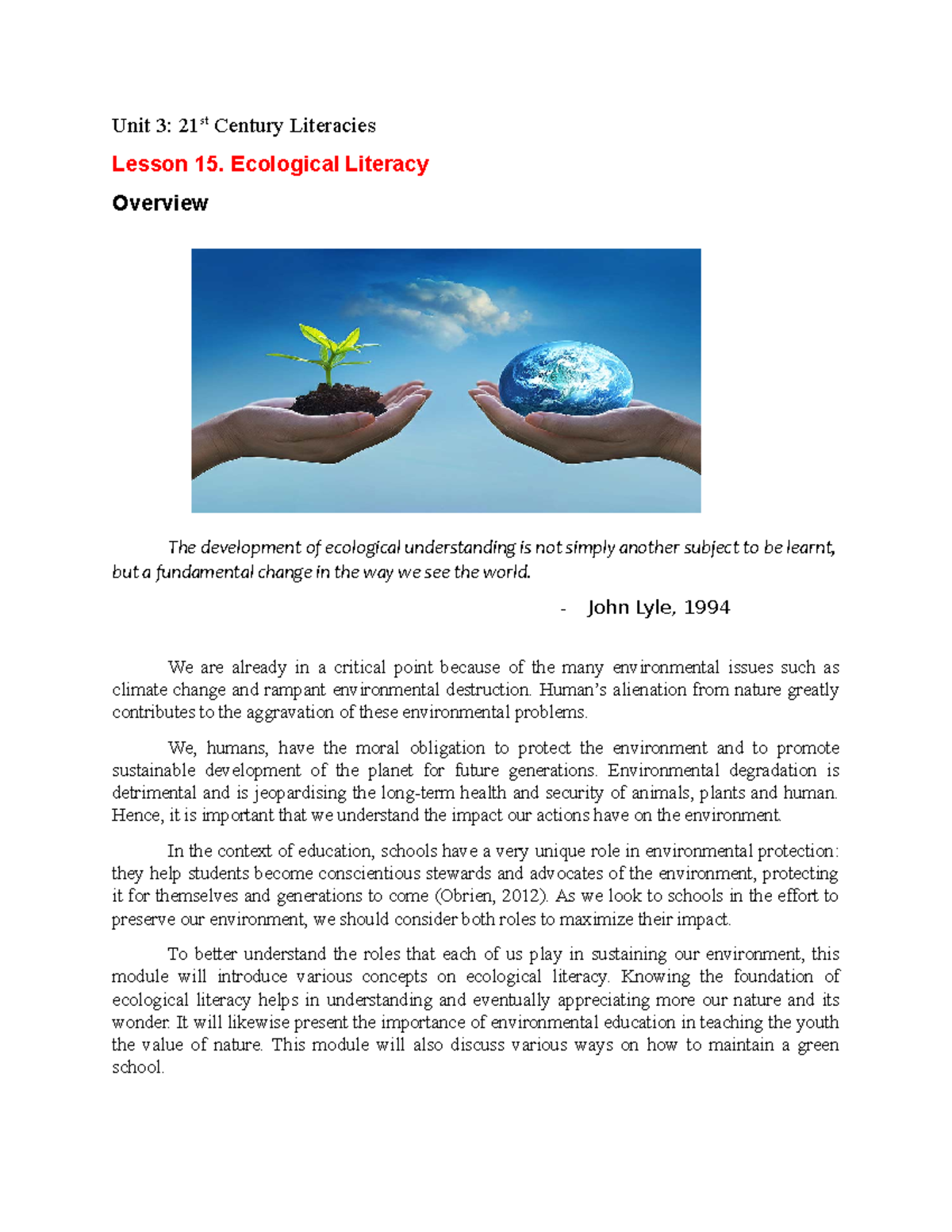 Lesson 15 Lecture notes - Unit 3: 21st Century Literacies Lesson 15 ...