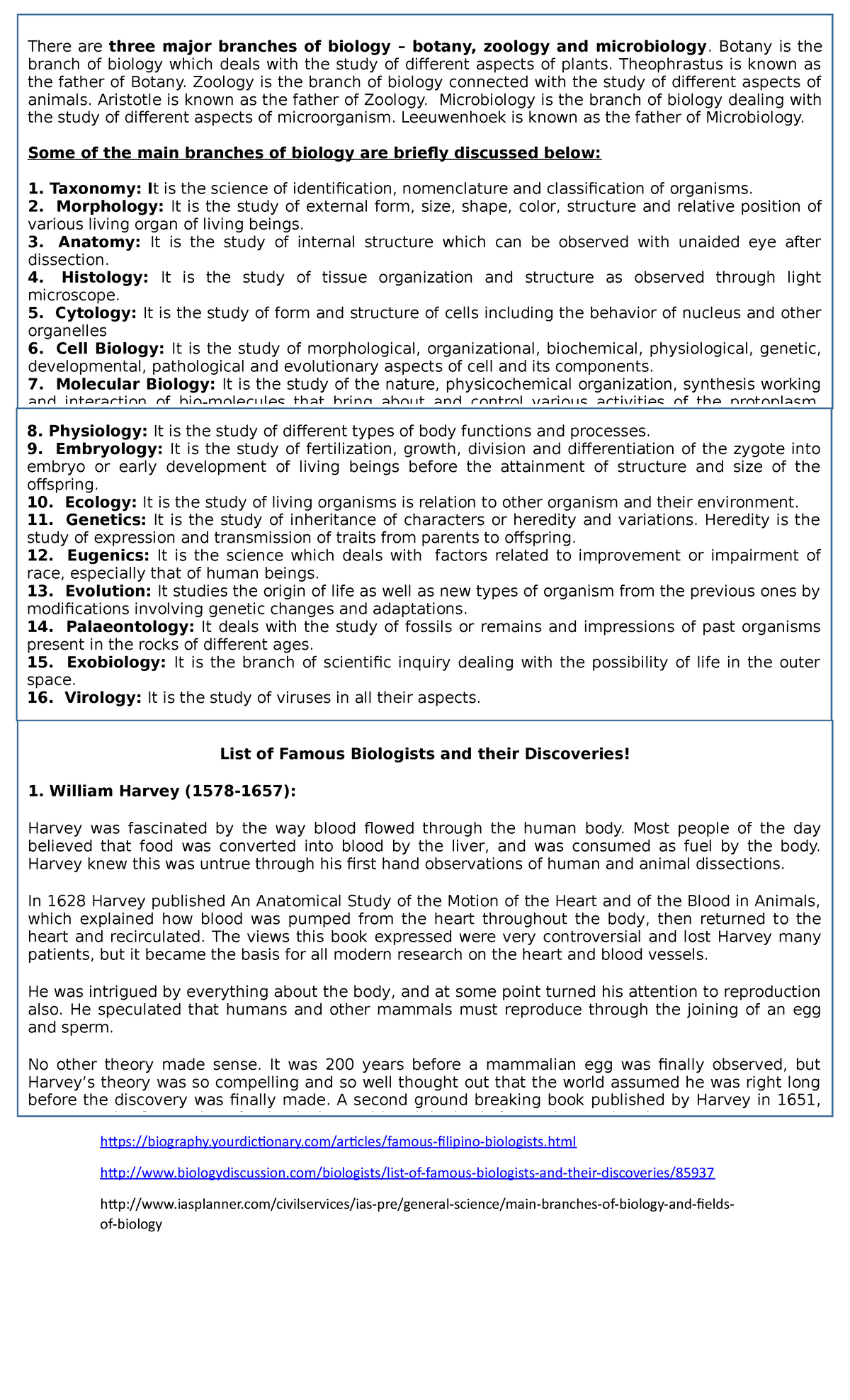 Biology - List of Famous Biologists and their Discoveries! William ...