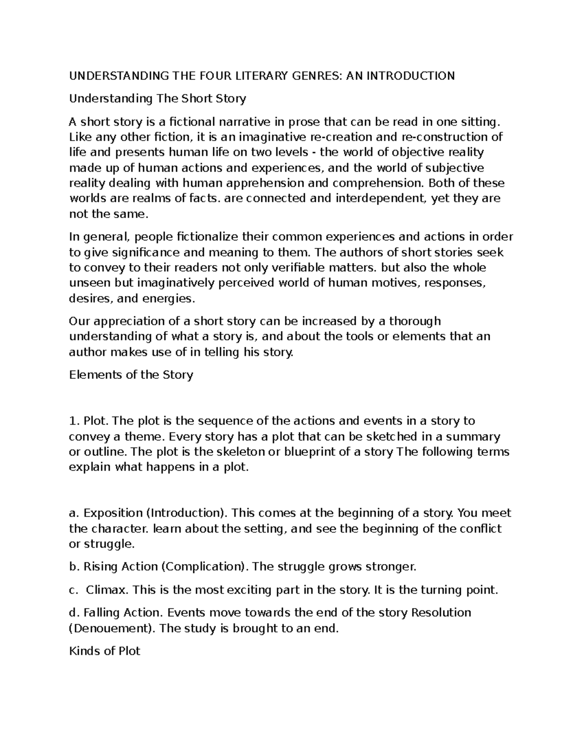 Elements of Short Story - UNDERSTANDING THE FOUR LITERARY GENRES: AN ...