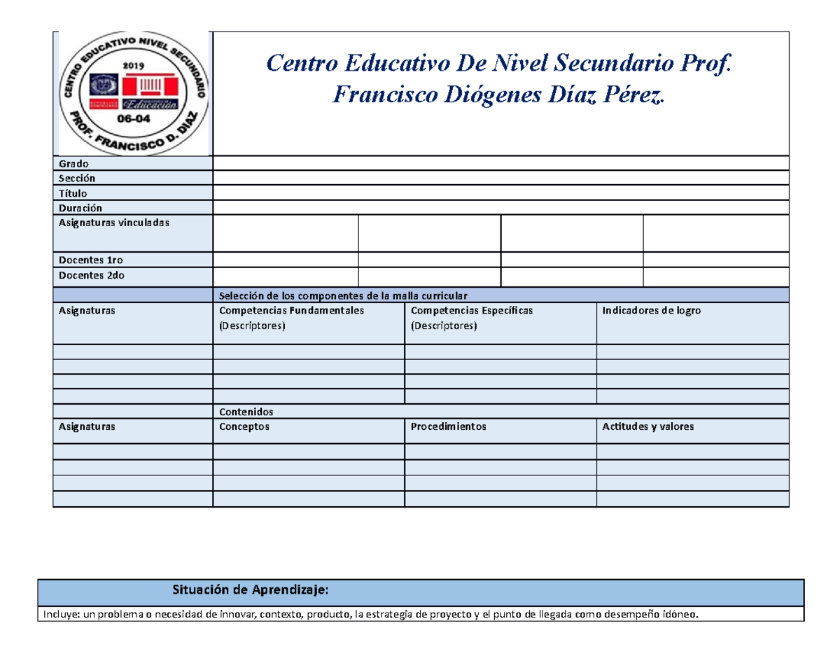 Formato de secuencia curricular de cada área para trabajar por proyecto ...