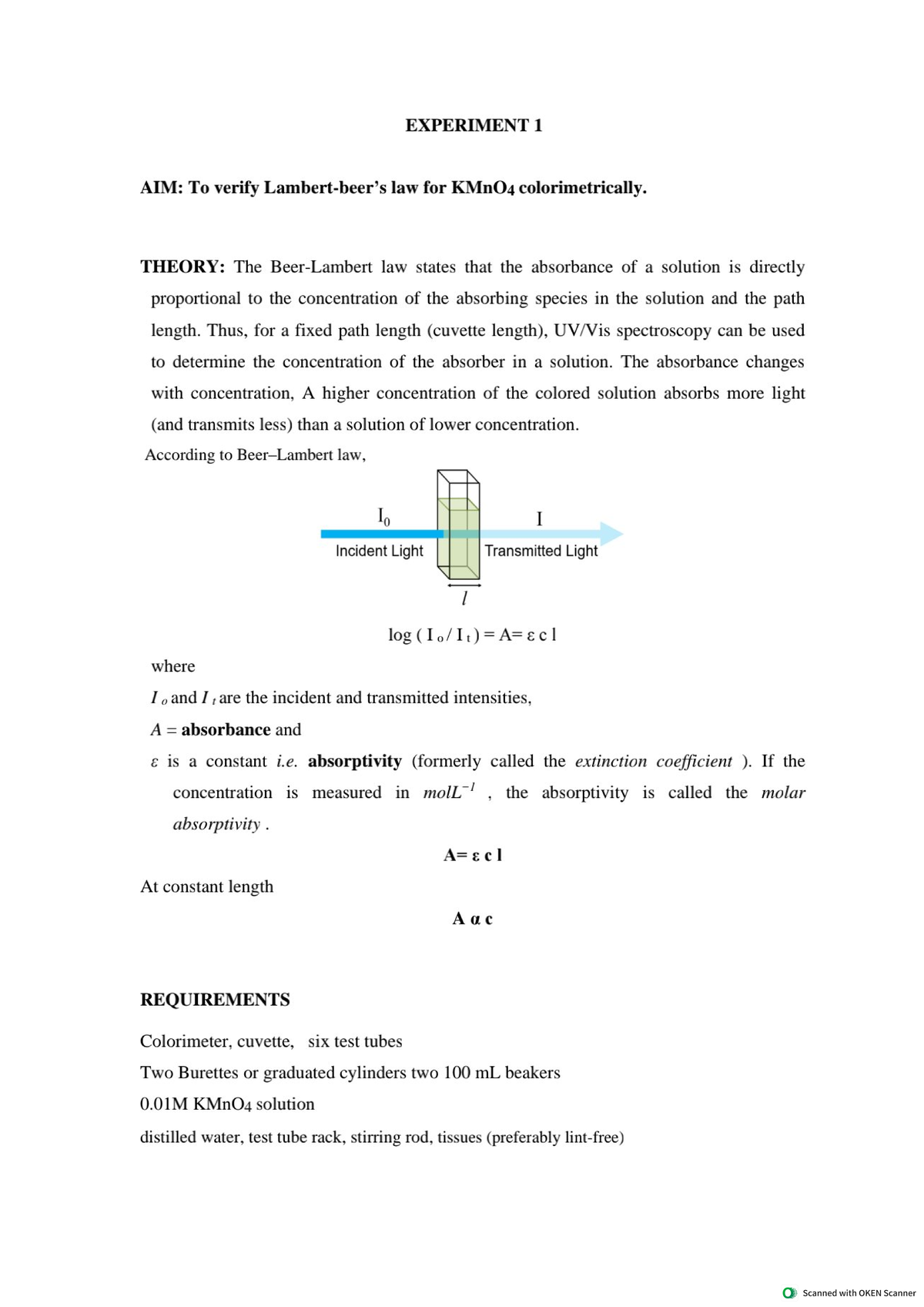 Lambert-Beer's Law - General Chemistry - Studocu