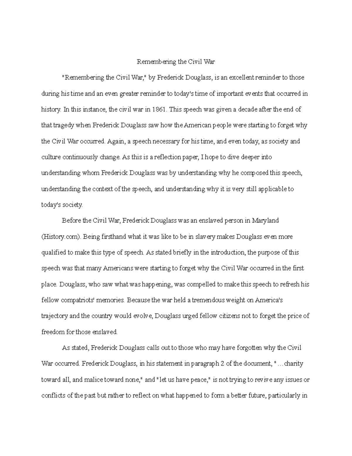 Primary Source Reflection- Remembering the Civil War - Remembering the ...