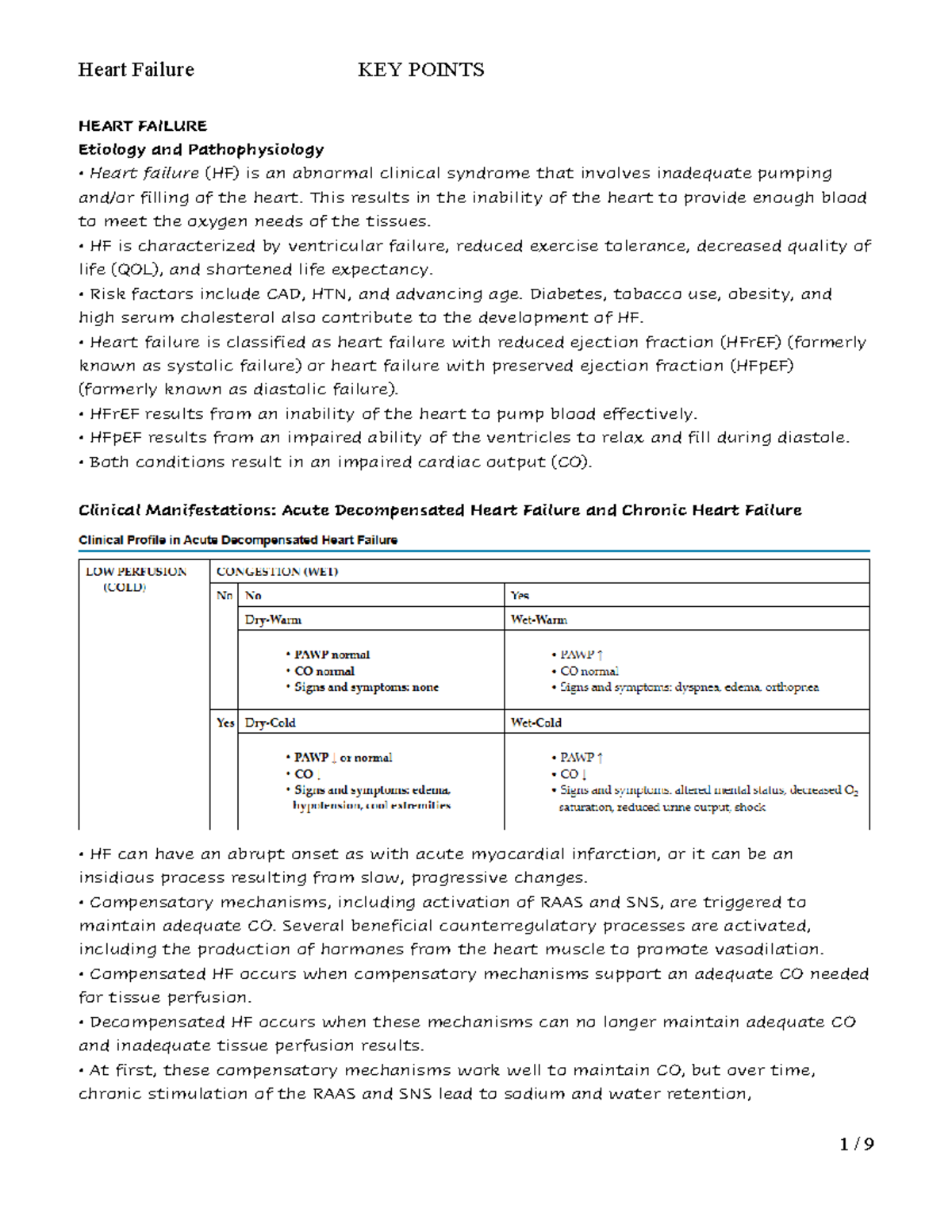 Heart Failure - Summary Medsurg 1 - HEART FAILURE Etiology and ...