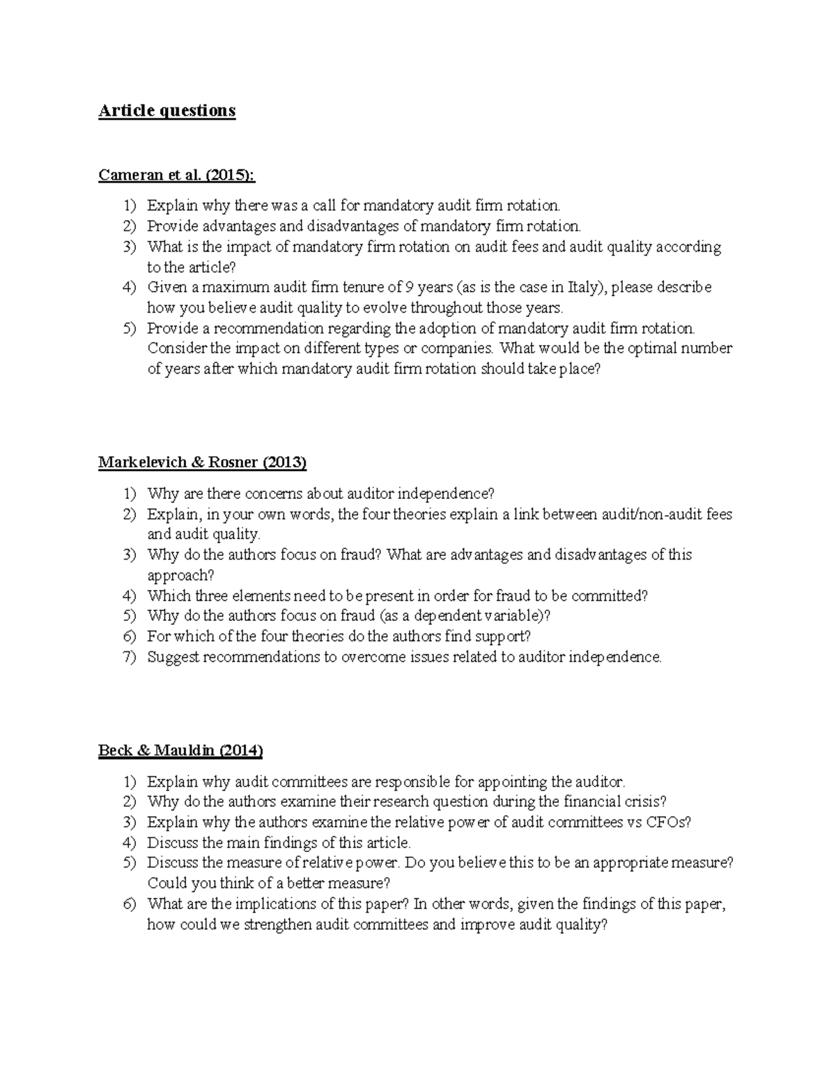 Article questions about articles - Article questions Cameran et al ...