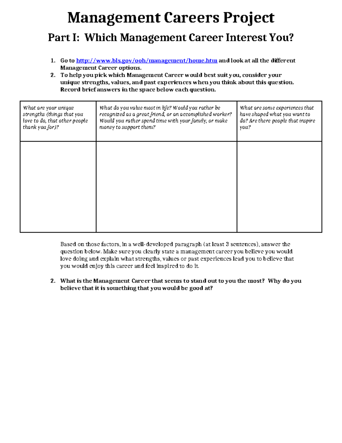 Management Careers Project - Go to bls/ooh/management/home.htm and look ...