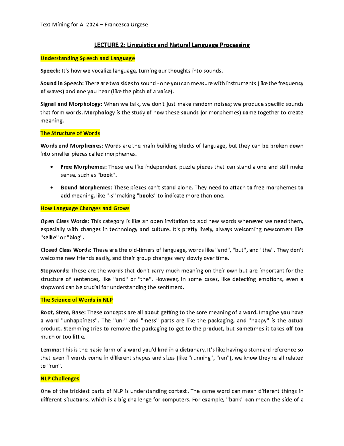 TEXT Mining FOR AI - LECTURE 2 : Linguistics and Natural Language Processing Understanding ...