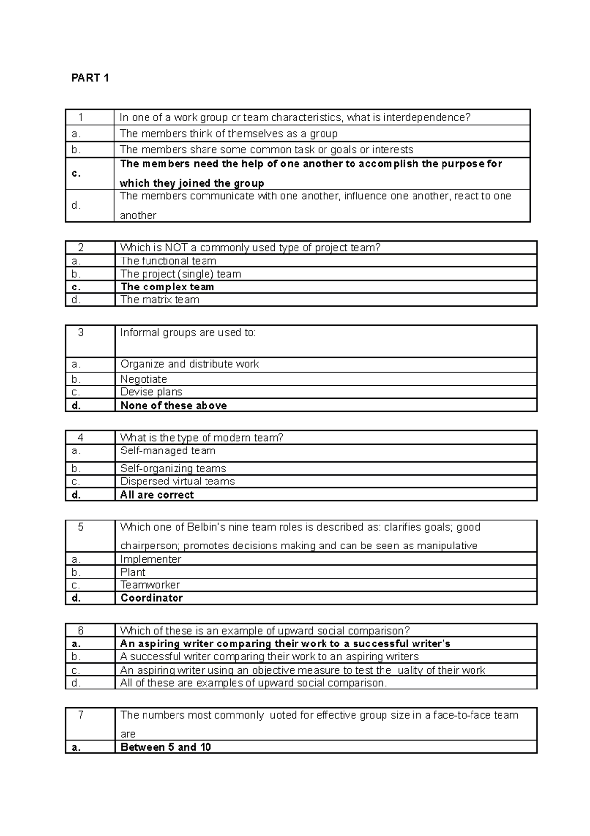 Review-exercise - review exercise - PART 1 1 In one of a work group or ...