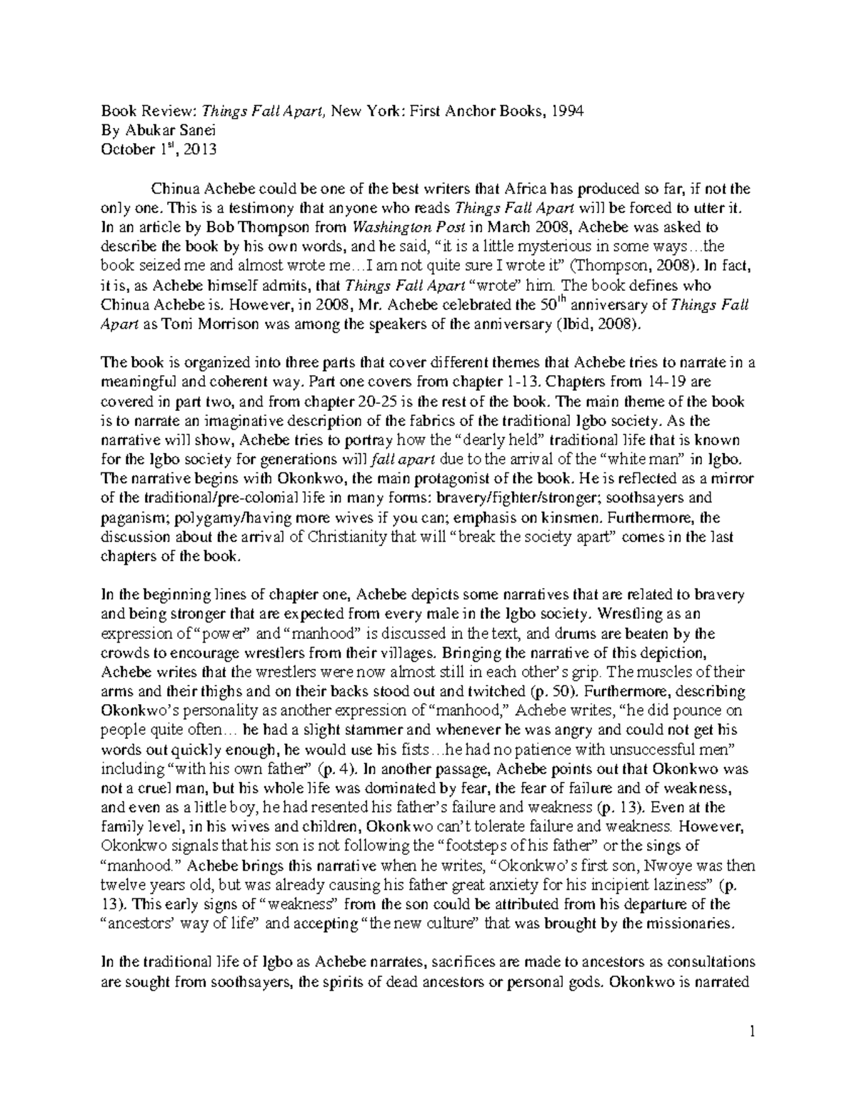 Book Review Things Fall Apart - This is a testimony that anyone who ...