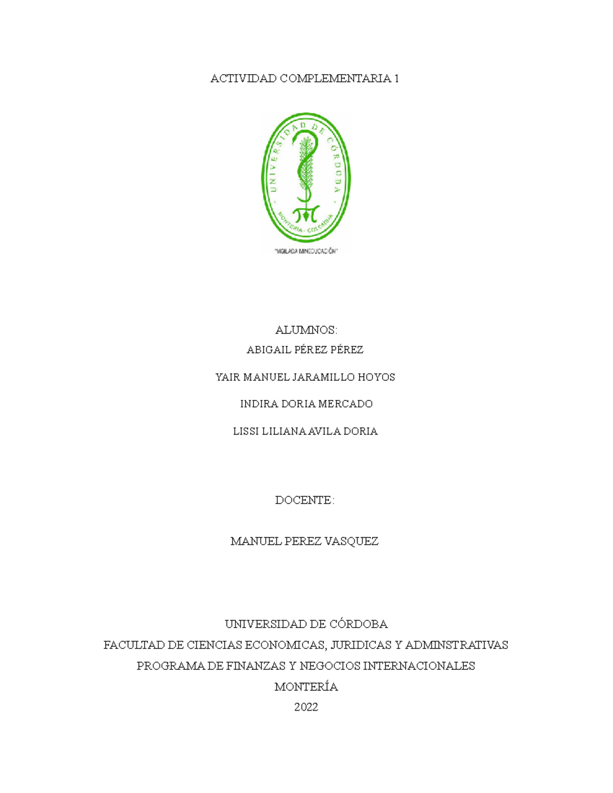 Actividad complementaria I de 3 - ACTIVIDAD COMPLEMENTARIA 1 ALUMNOS ...