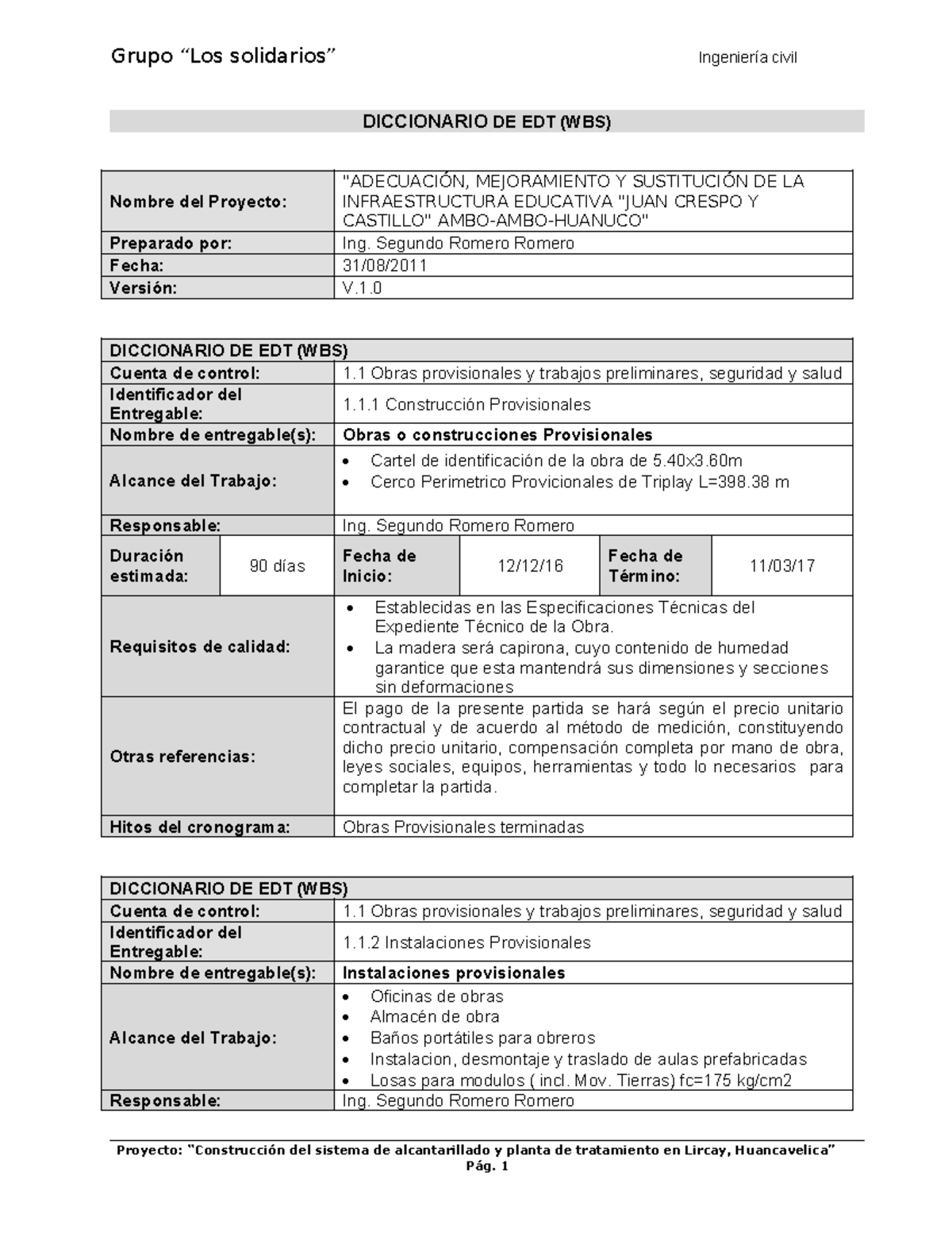 Pdfcoffee Edt Para Crear Diccionario Diccionario De Edt Wbs