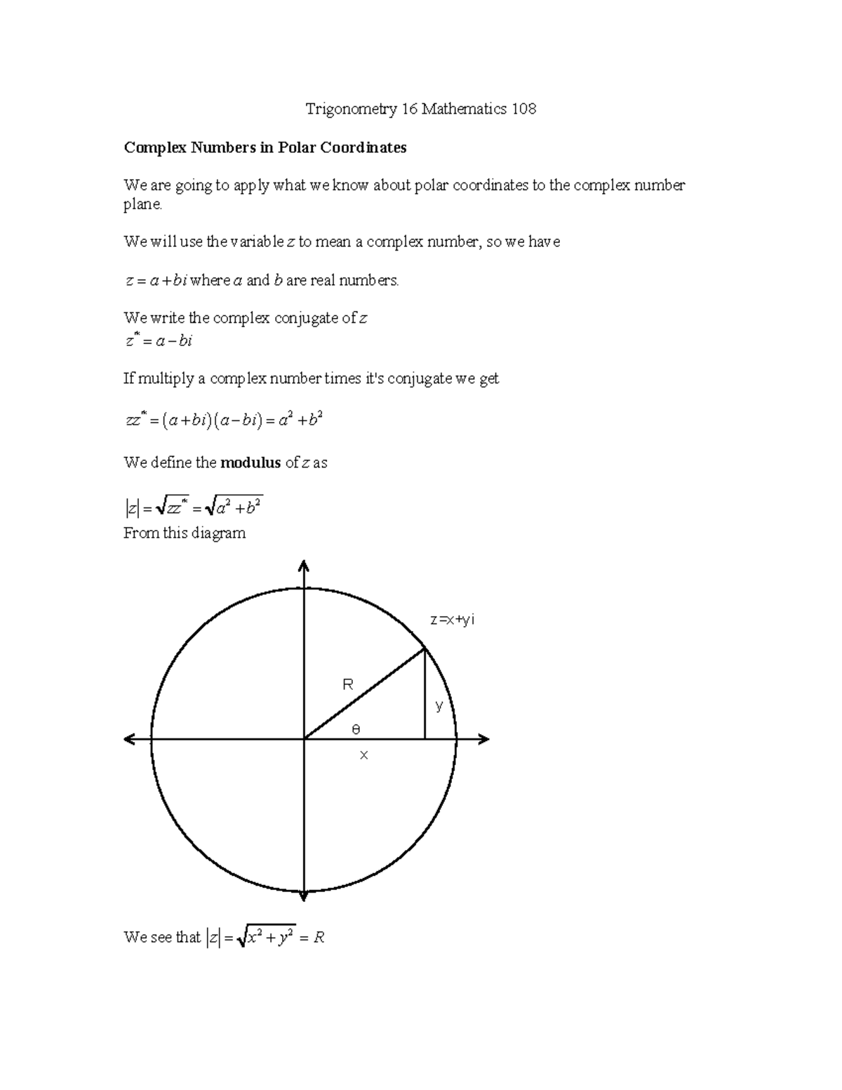 Complex Numbers in Polar Coordinates - - Studocu