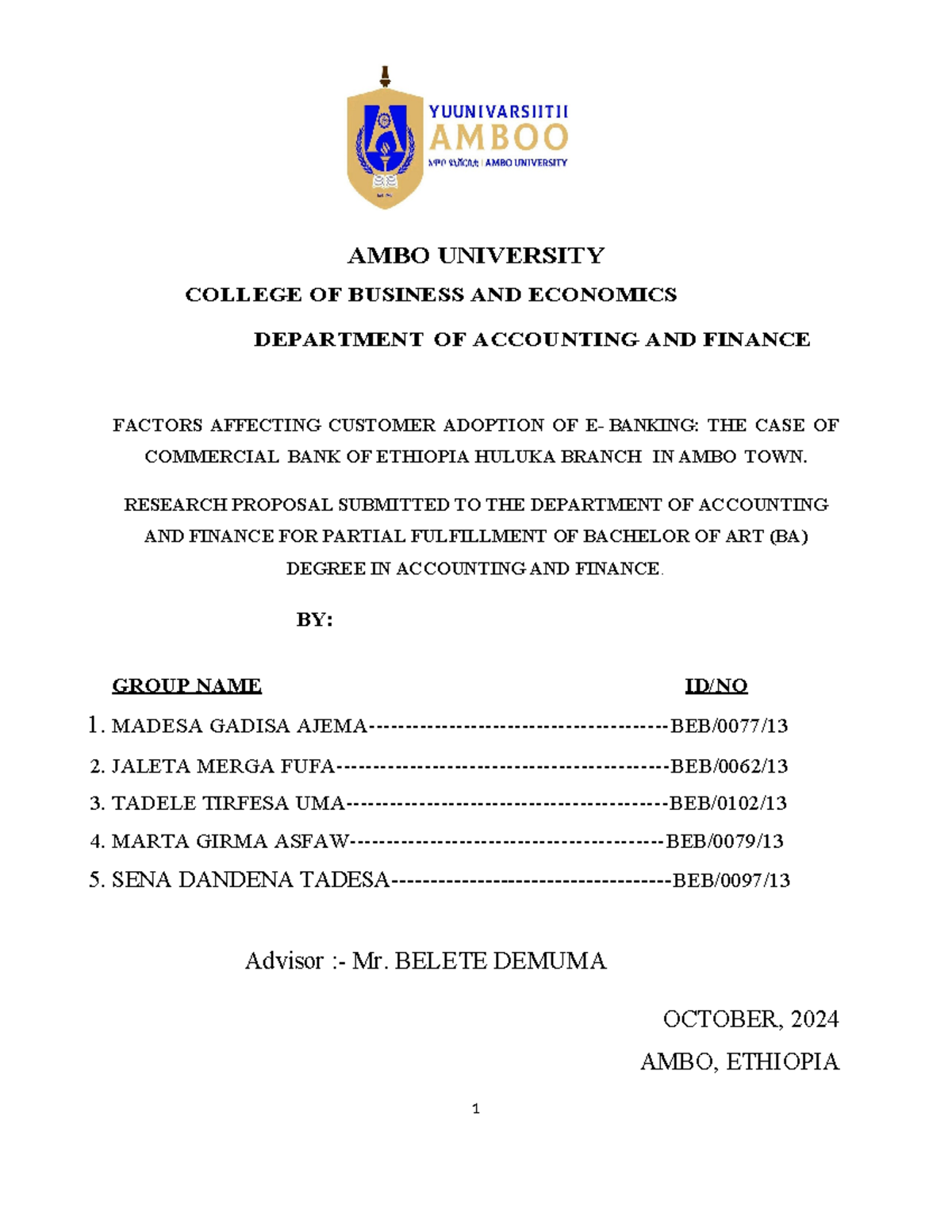 Tadele'S Group Printed - AMBO UNIVERSITY COLLEGE OF BUSINESS AND ...
