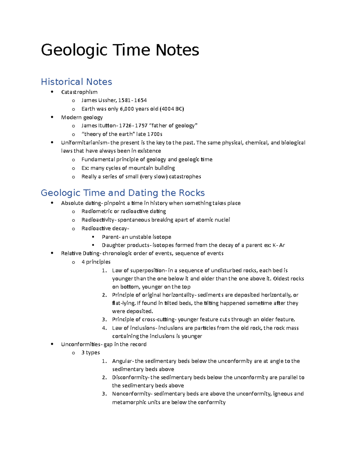 Gelogic time notes - Geologic Time Notes Historical Notes Catastrophism ...