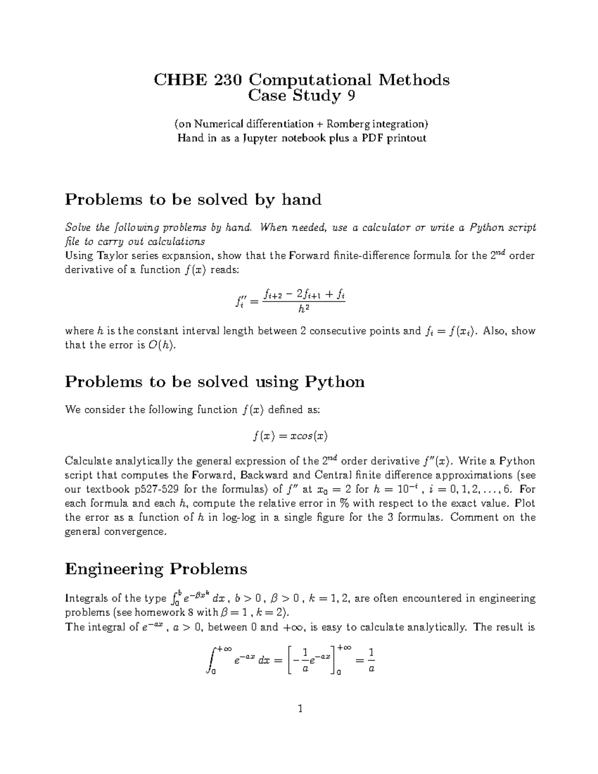 CHBE230 Case Study 9 - CHBE 230 Computational Methods Case Study 9 (on ...