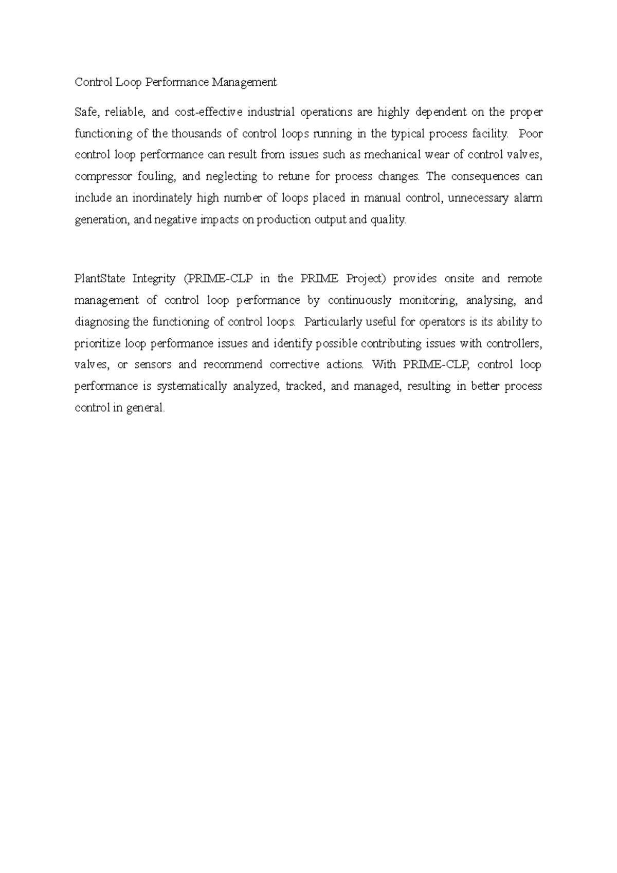 Control Loop Performance Management Poor Control Loop Performance Can