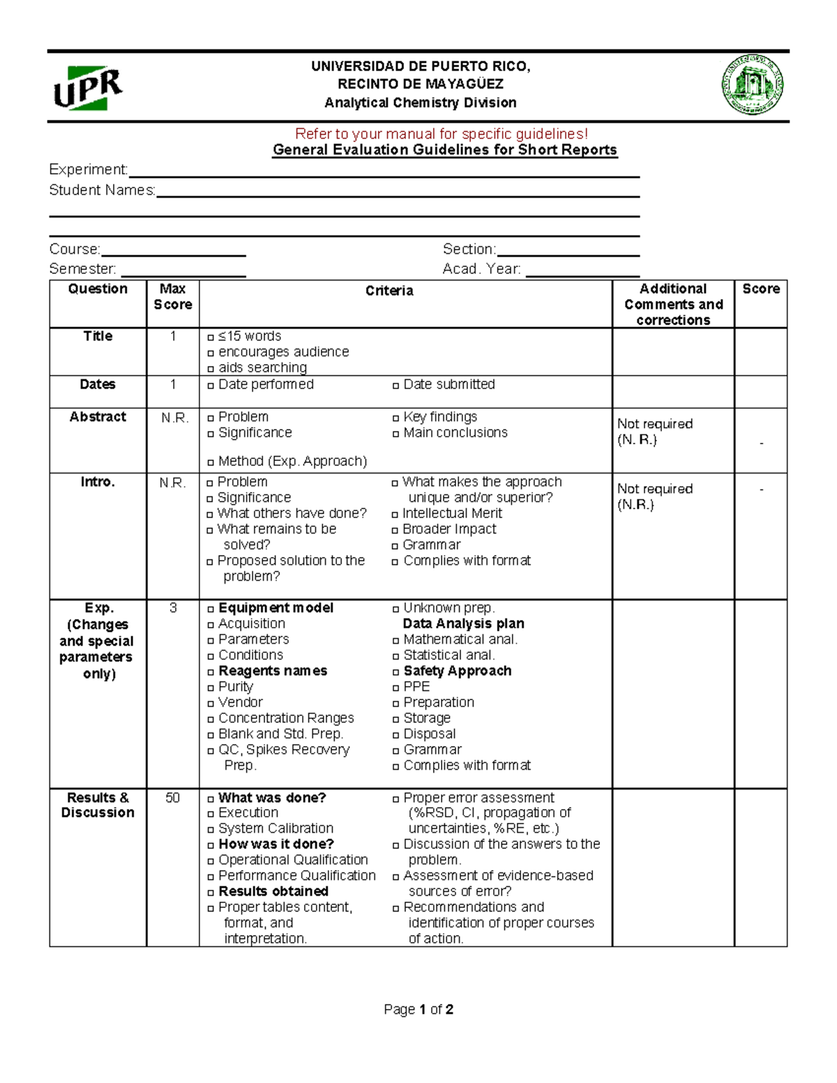 General evaluation guidelines for Short Reports-fillable - Page 1 of 2 ...