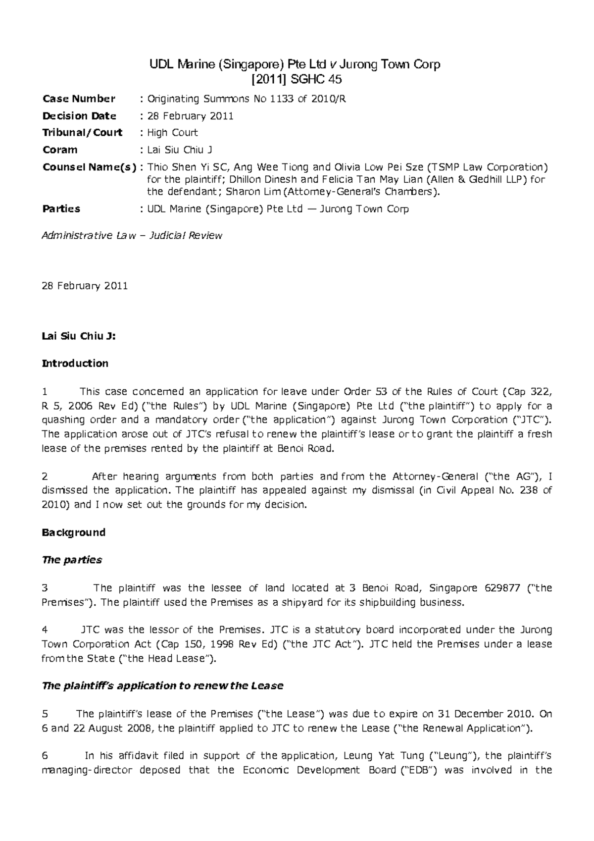 [2011 ] SGHC 45 - Article on summary judgement - UDL Marine (Singapore ...