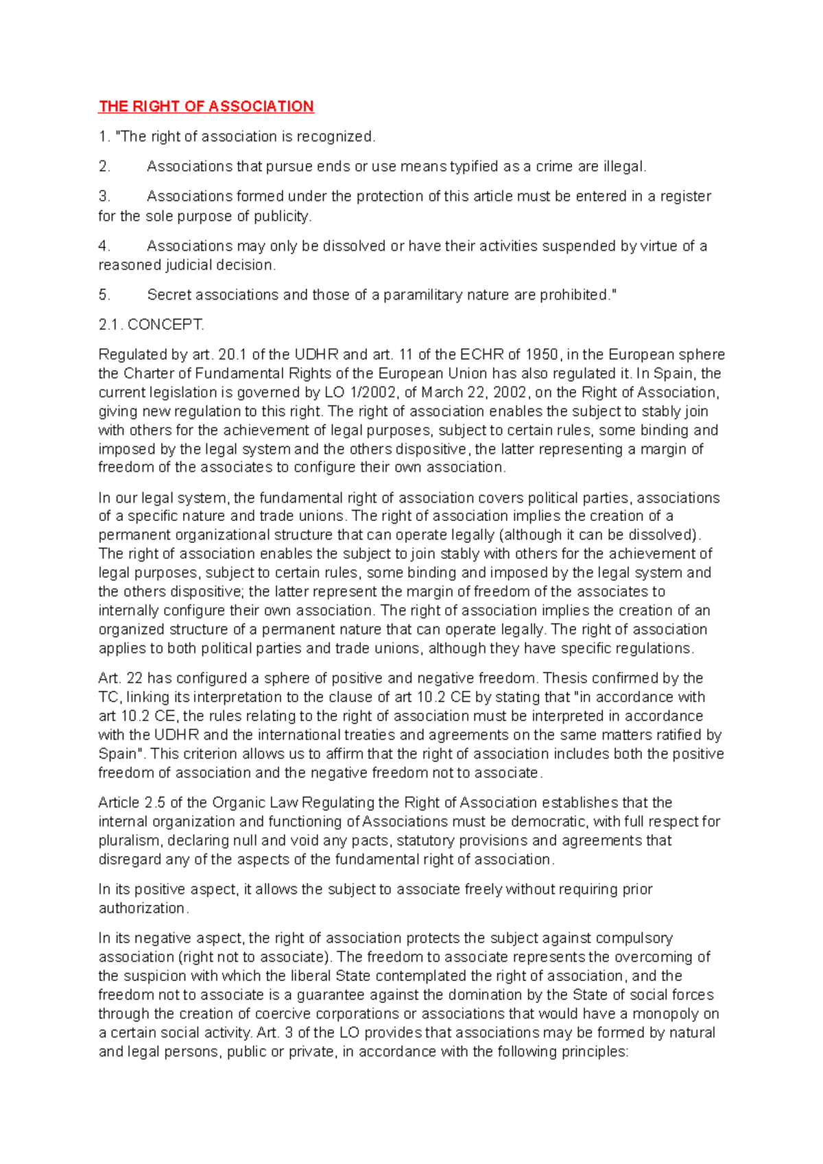 THE Right OF Association 5 - THE RIGHT OF ASSOCIATION "The right of ...