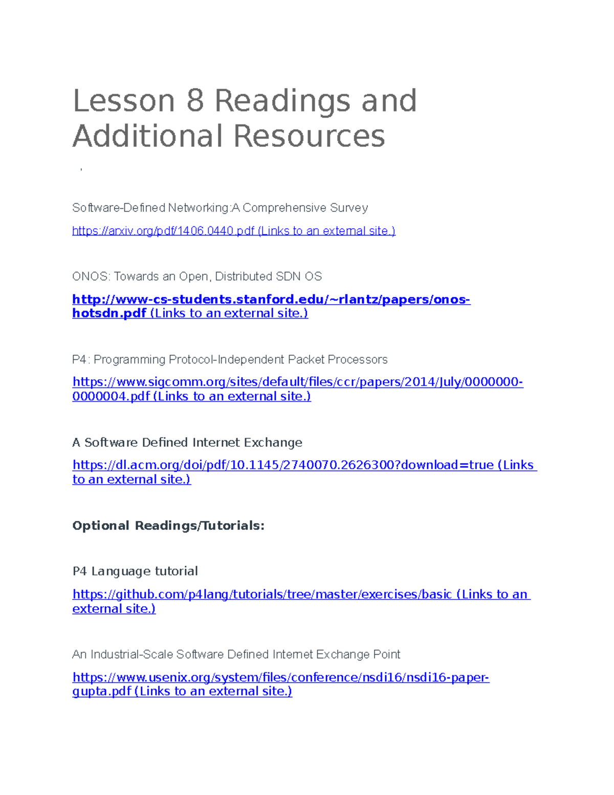 Lesson 8 Readings and Additional Resources - Lesson 8 Readings and ...