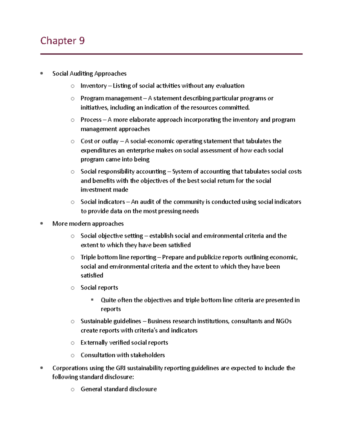Chapter-9 - Lecture notes 9 - Chapter 9 Social Auditing Approaches o ...