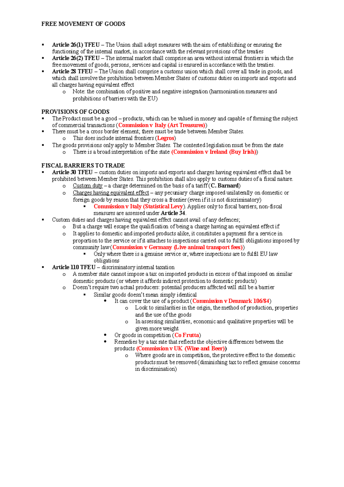 7) FREE Movement OF Goods - FREE MOVEMENT OF GOODS Article 26(1) TFEU ...