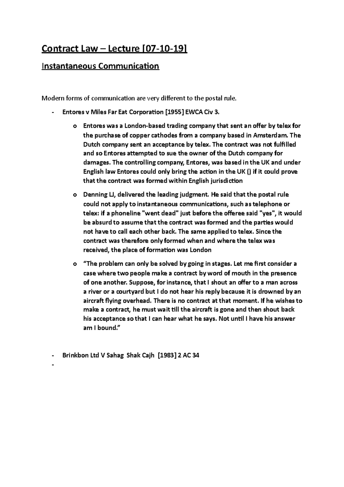 Instantaneous Communication 07-10-19 - Contract Law – Lecture [07-10-19 ...