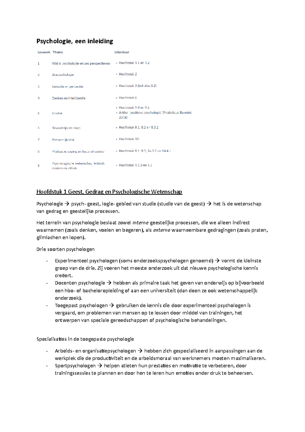 Psychologie, een inleiding boek - Psychologie, een inleiding Hoofdstuk ...