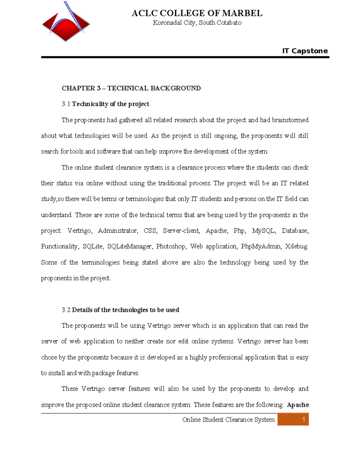 Technical Background - ACLC COLLEGE OF MARBEL Koronadal City, South ...