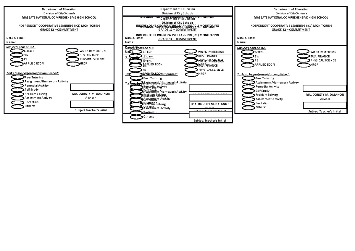 ICL- Monitoring-SLIP - Icl - Department of Education Division of City ...