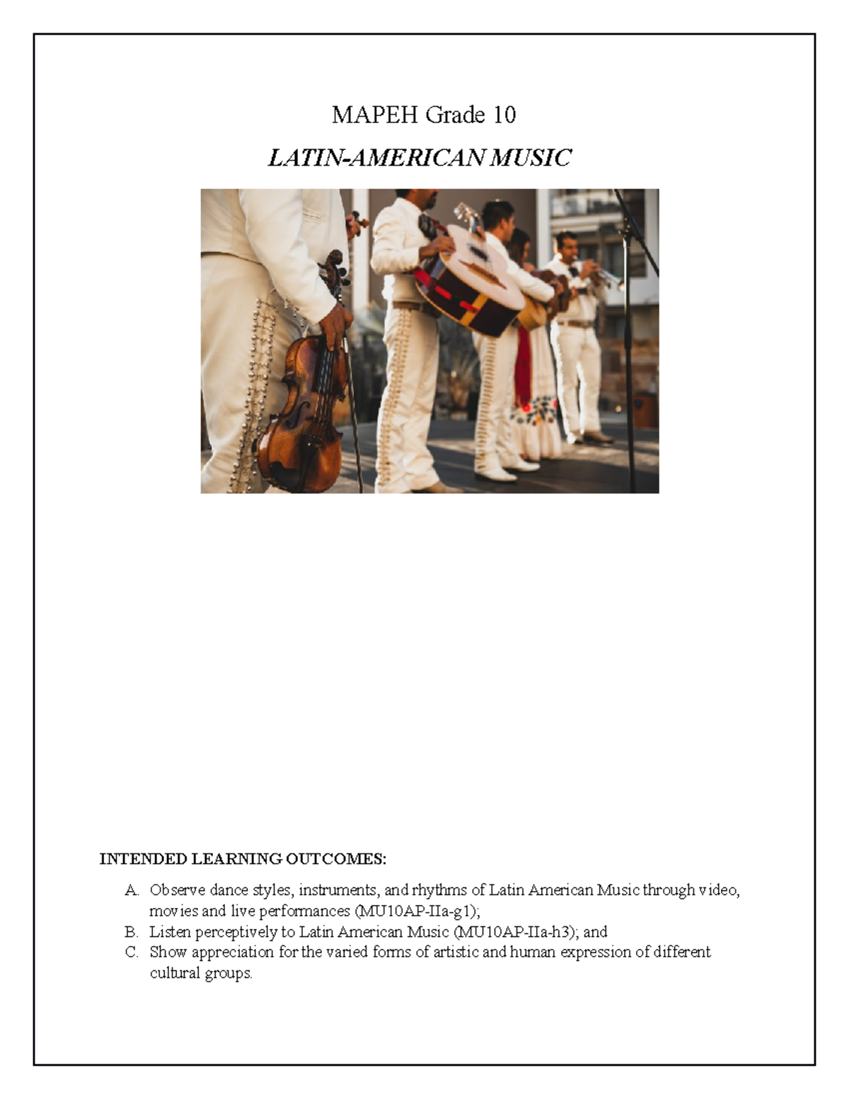 Music Grade 10 Latin American Music ST LP - MAPEH Grade 10 LATIN ...